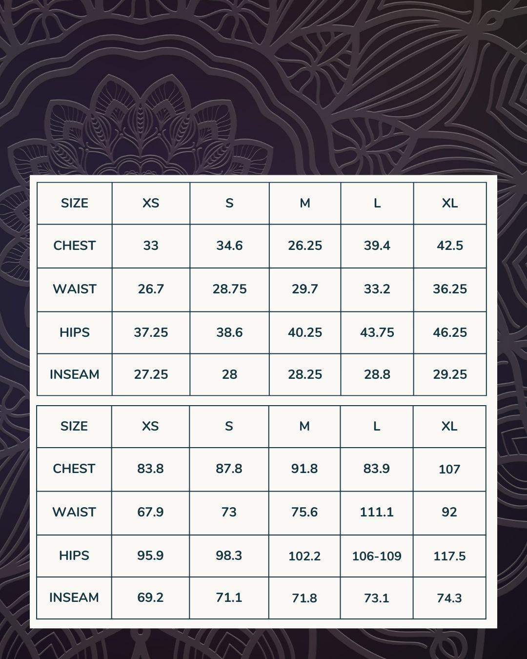Sunia Yoga Size Chart – Style Escape